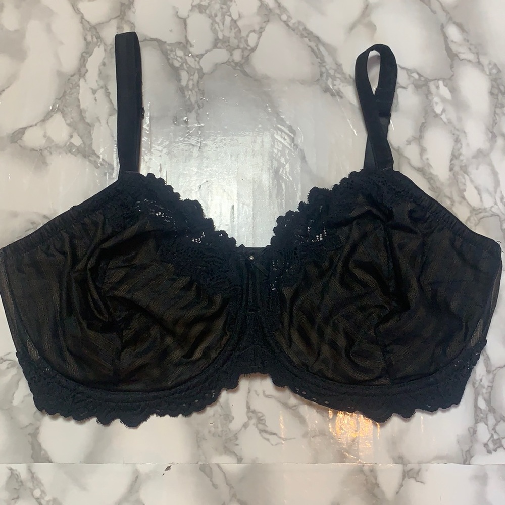 Whimsy Black Lace Stripped Bra With Underwire - Gem